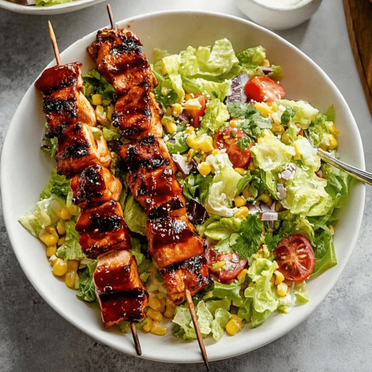 BBQ Chicken Skewer Salad - Mucha Munch