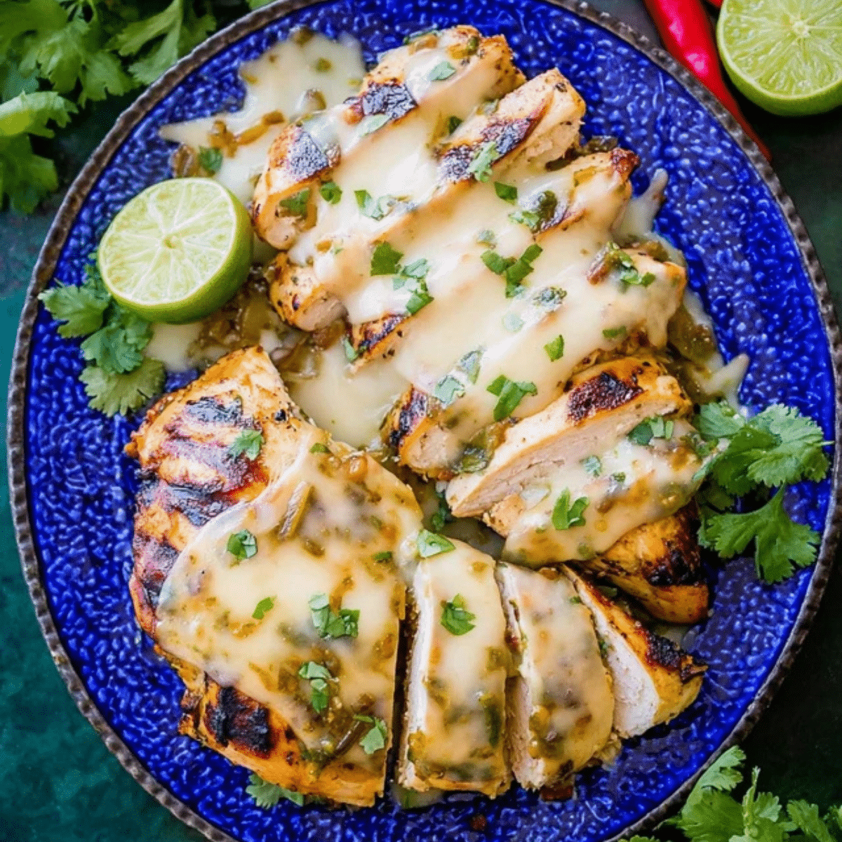 Grilled Salsa Verde Pepper Jack Chicken - Mucha Munch