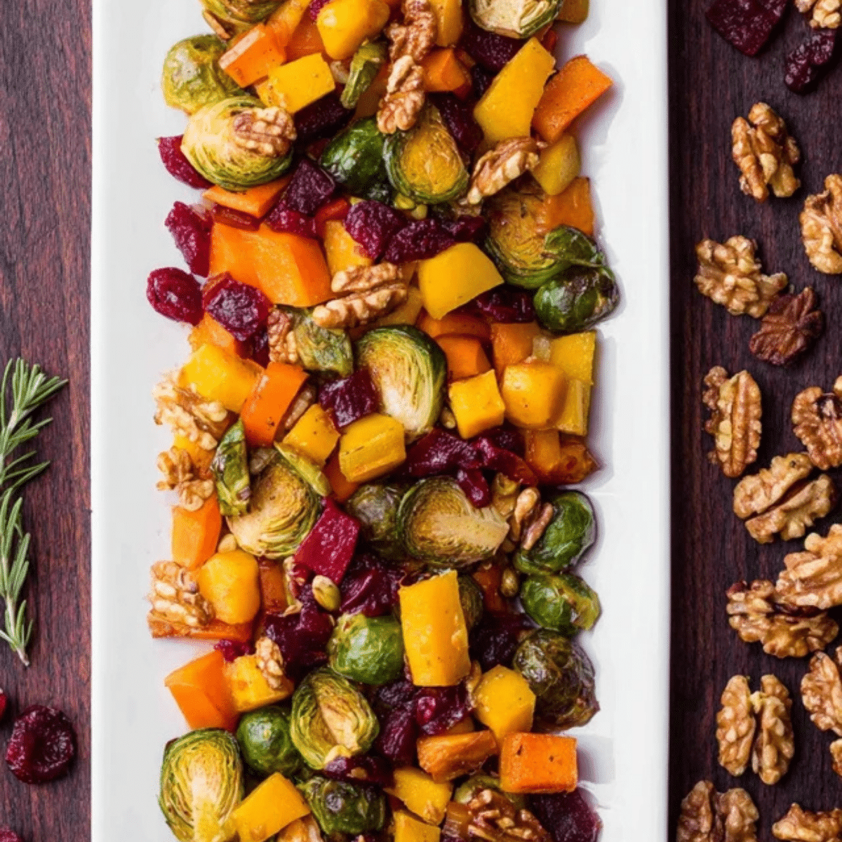 Roasted Fall Vegetables with Cranberries & Maple Walnuts - Mucha Munch
