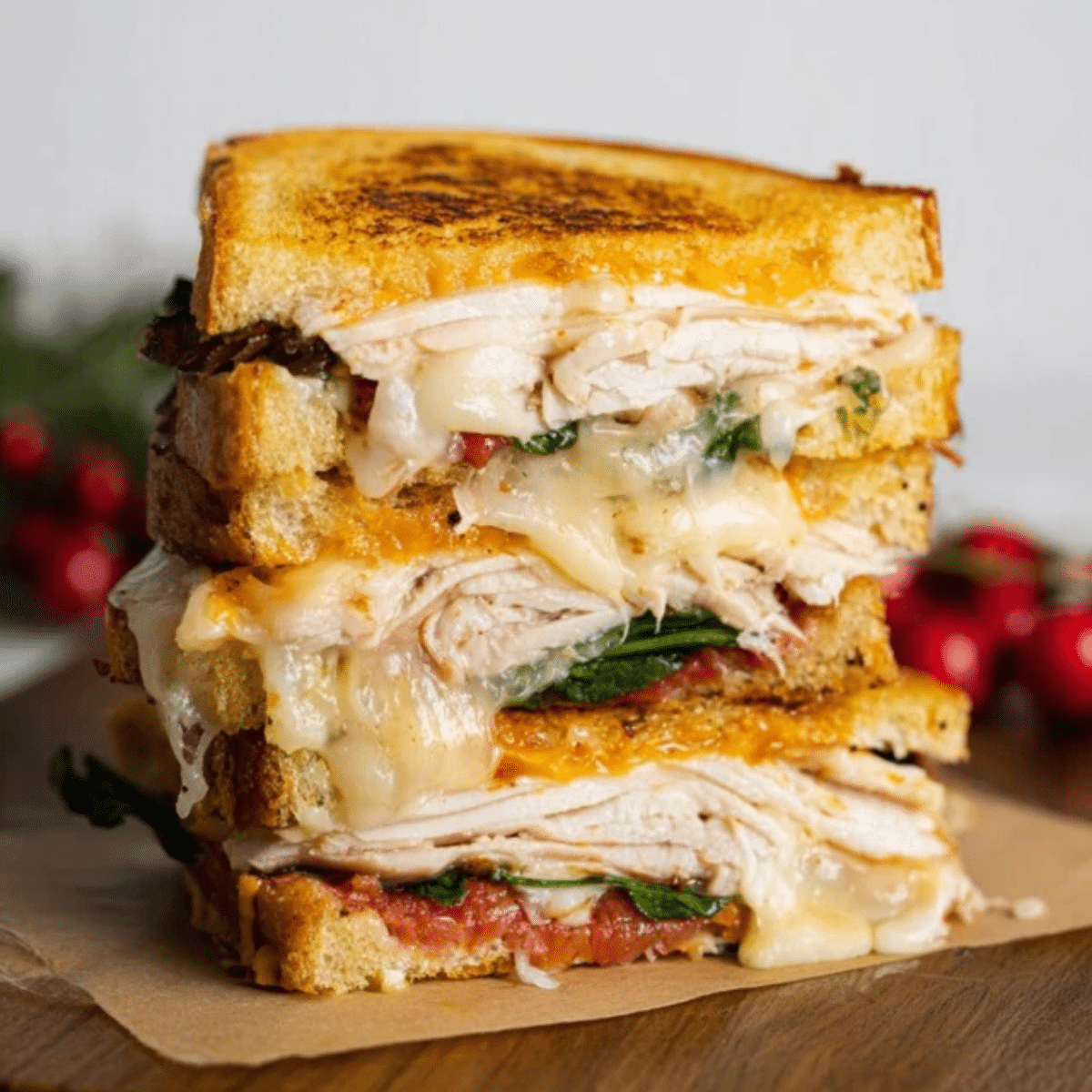 Turkey Melt with Cheddar, Spinach, and Bacon - Mucha Munch