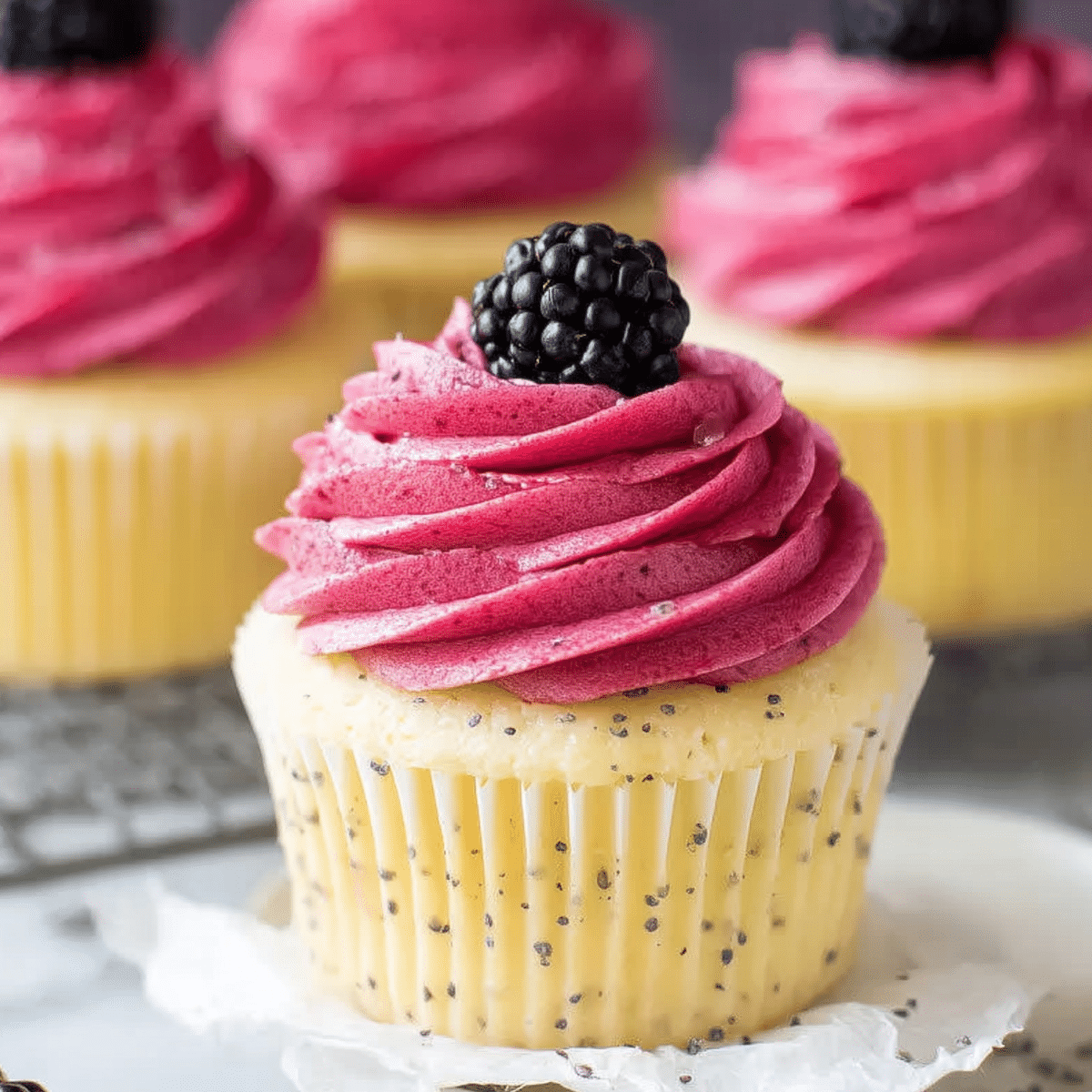 Lemon Poppy Seed Cupcakes with Blackberry Frosting – Fresh & Easy ...